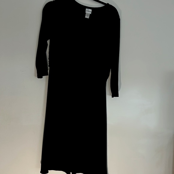 Chico's | Dresses | Chicos Slinky V Neck Knit Dress Midi Black Packable ...